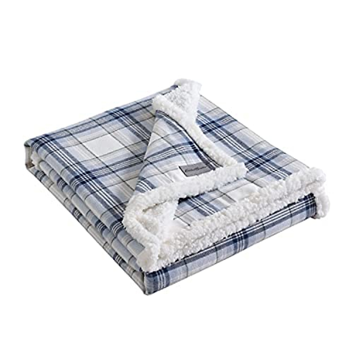 Eddie Bauer - Throw Blanket, Cotton Flannel Home Decor, All Season Reversible Sherpa Bedding (Edgewood Plaid Blue, Throw)