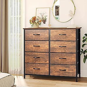 YITAHOME 8 Drawers Fabric Dresser, Furniture Storage Tower Cabinet, Organizer for Bedroom, Living Room, Hallway, Closet, Sturdy Steel Frame, Wooden Top, Easy-to-Pull Fabric Bins