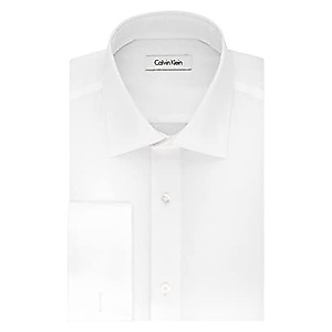 Calvin Klein Men's Regular Fit Non Iron Solid Shirt, White, 16.5" Neck 34"-35" Sleeve