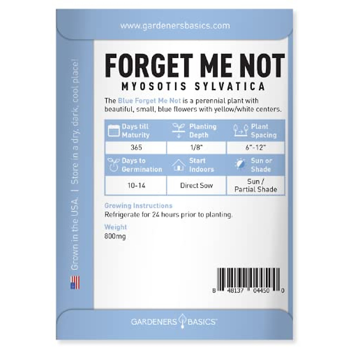 Forget Me Not Seeds for Planting - Myosotis Sylvatica Memorial and Funeral Seeds for Remembrance Beautiful Blue Perennial Forget Me Not Flowers Open Pollinated for Flower Gardens by Gardeners Basics