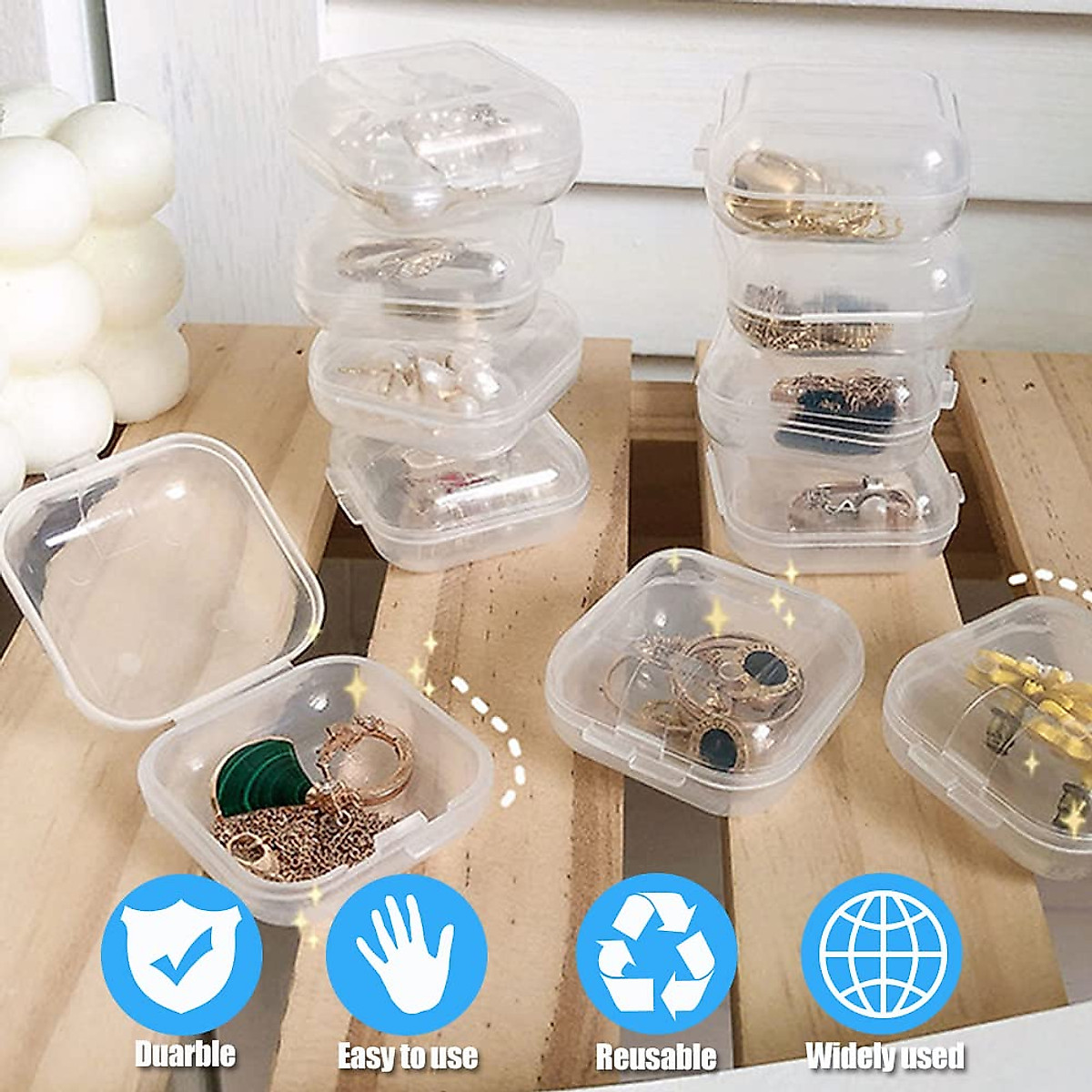 YIMIKE Mini Clear Jewelry Box,16Pcs Small Plastic Storage Transparent Boxes Containers,Portable Travel Packaging for Item Craft,Beads,Pills,Earplug,Ear Studs,Necklaces,Rings,Earring,Card