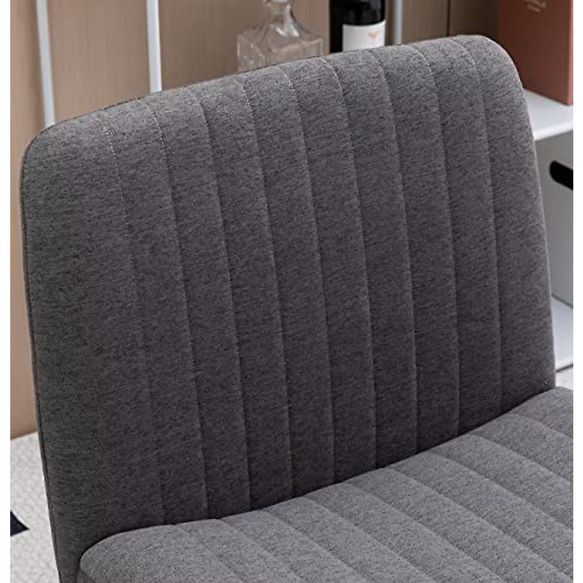 Armless Wide Office Chair No Wheels Fabric Padded Desk Chair Task Vanity Chair Swivel Home Office Desk Chair 120°Rocking Mid Back Ergonomic Computer Chair for Make Up,Small Space, Bed Room(Gray)
