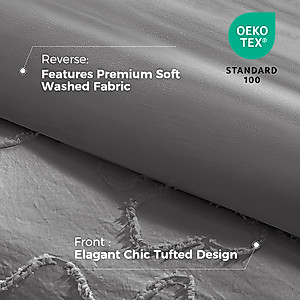 TINA'S HOME Duvet Cover King - Tufted Boho Duvet Cover Set for All Season, 3PCS- 1 Grey Washed Microfiber Duvet Cover with Zipper and 2 Pillow Shams, Chic Bedding Comforter Cover Set