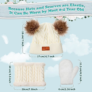 6 Pcs Toddler Winter Hat and Gloves Set with Neck Warmer Kids Pompom Hat Knitted Beanie Mittens for Baby Boys Girls 0-4 Year(Black, White)