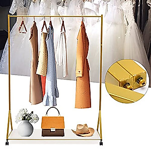 Metal Gold Clothing Rack with Shelves and Universal Wheel,Freestanding Clothing Rack for Hanging Clothes Rack,Heavy Duty Rolling Garment Rack Retail Display for Wedding Dress Bridal Garment Rack Stand
