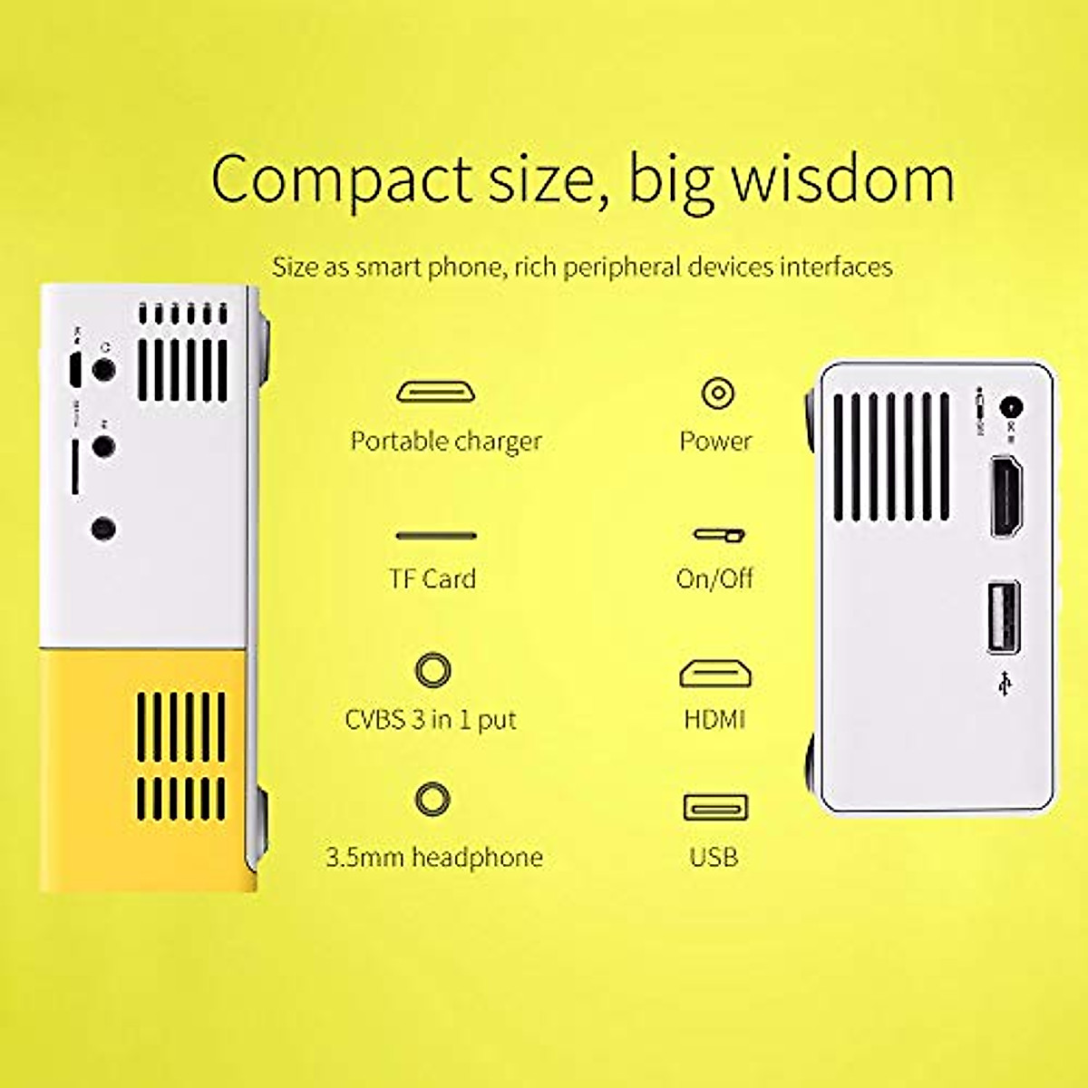 Mini Led LCD Projector, 600 Lumen, 3.5Mm Audio, 320X240 Pixels, Hdmi USB Mini Projector, 20-60 Inch Projection, Home Media Player, 1080P Hd Projection,Black