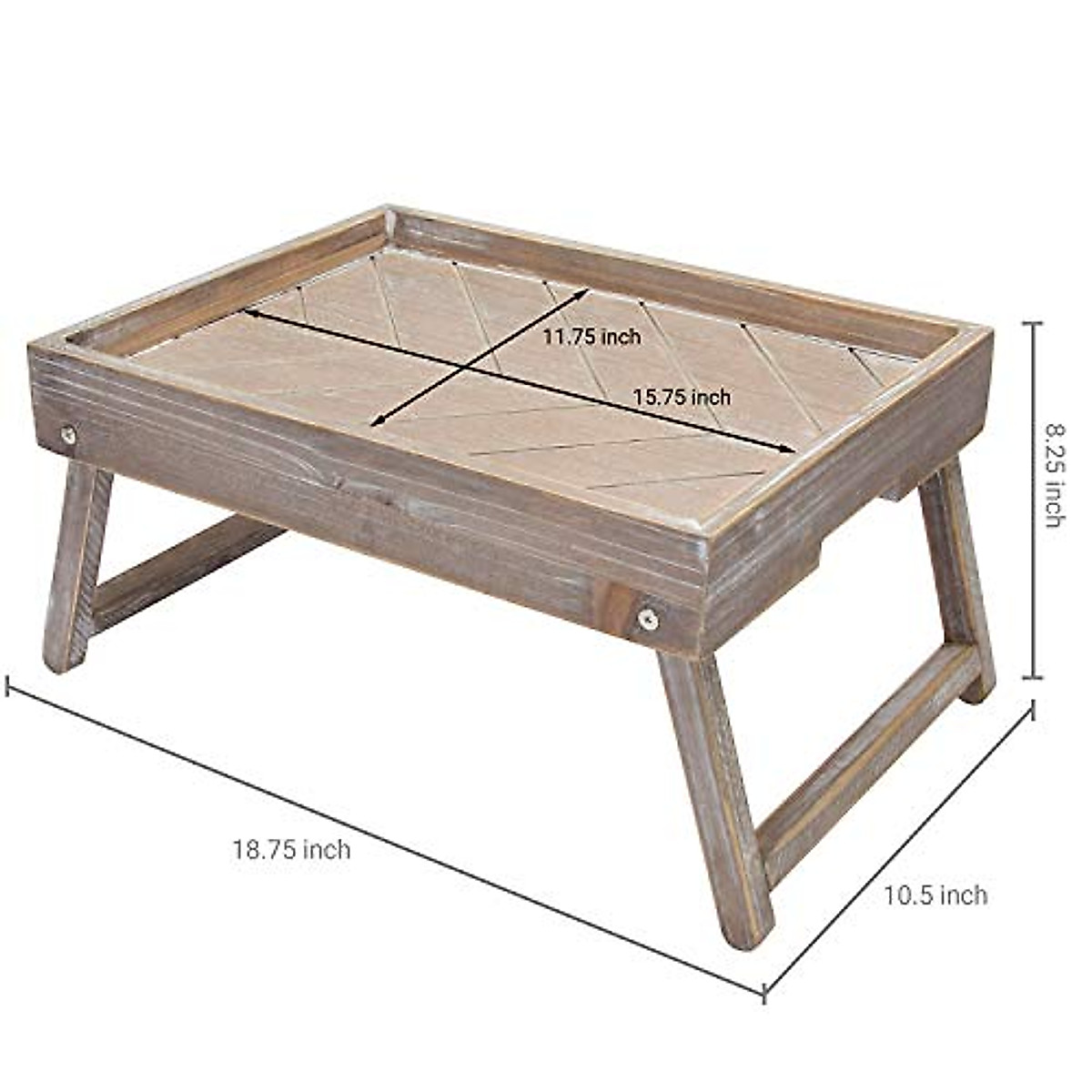 MyGift Vintage Graywashed Wood Bed Tray with Folding Legs - Foldable Breakfast Table Laptop Desk Kitchen Serving Tray