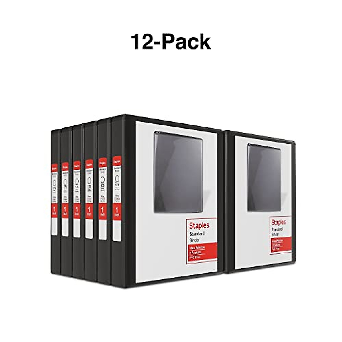Staples 2661503 Standard 1-Inch 3-Ring View Binders Black 12/Carton (26431Ct)