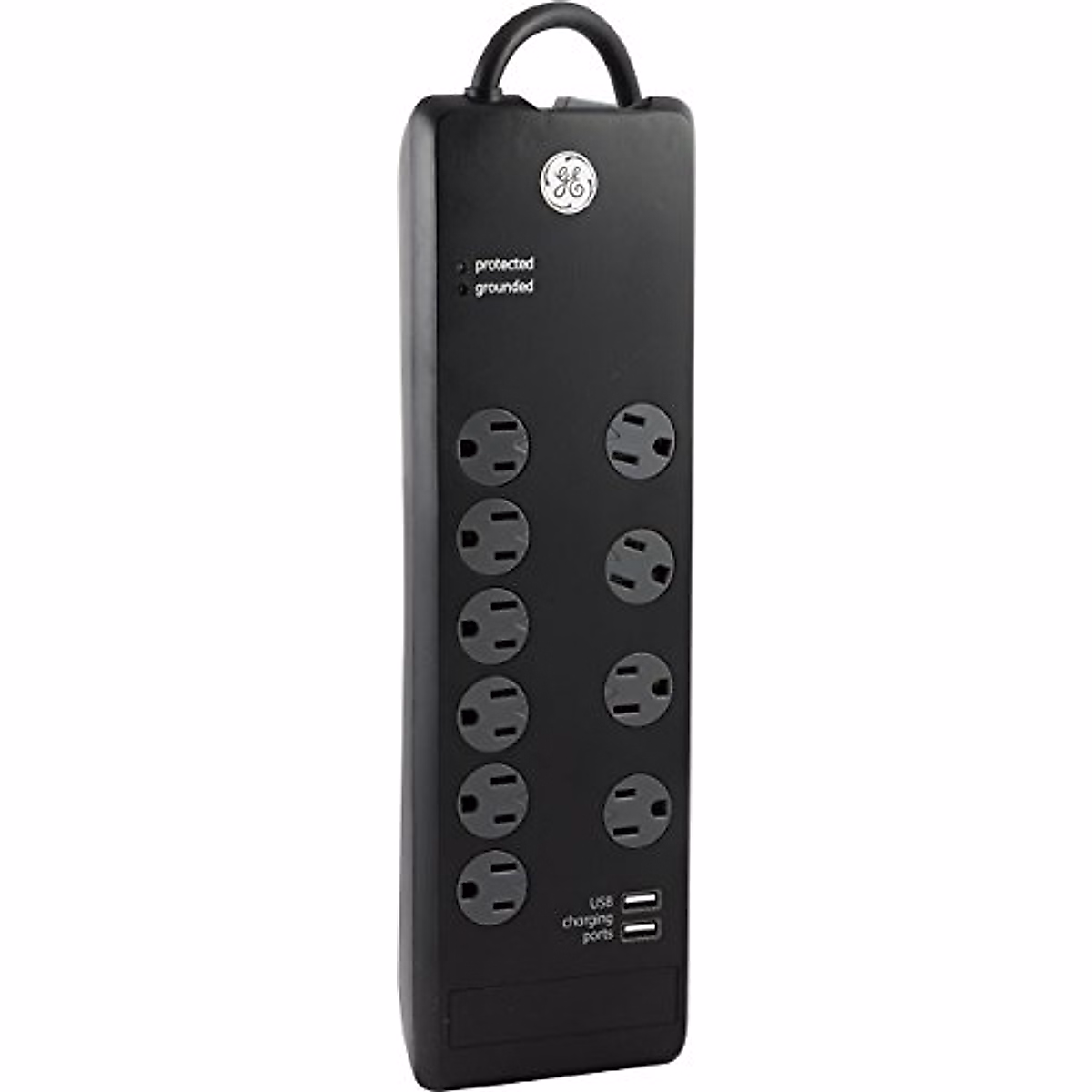 GE Surge Protector with 10 Outlets and 2 USB Ports, Twist-to-Lock, Black, 13476