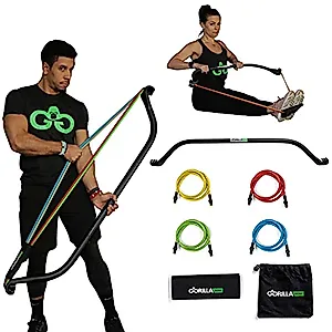 Original Gorilla Bow Portable Home Gym Resistance Bands and Bar System for Travel, Fitness, Weightlifting and Exercise Kit, Full Body Workout Equipment Set (Original Bow, Black, Base Bundle)