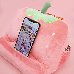 Bewaltz Plush Tablet Tech Stand Kawaii Cute Fun Kawaii Soft Microfiber Unique Gift for Kids (Strawberry)
