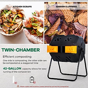 Compost Bin,Outdoor Compost Tumbler 42 Gallon Composter BPA Free Dual Chamber Composting Rotating for Garden Yard Black