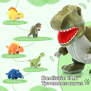 Muiteiur Dinosaur Stuffed Animals Soft Plush 19.6 inch Dinosaur Stuffed with 5 Cute Babies T-Rex Zippered Belly Dinosaur Gift Set for Kids Girl Boy