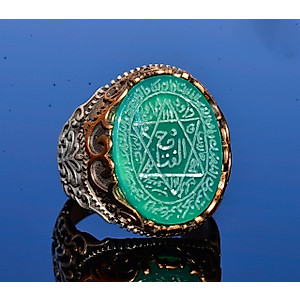 KAMBO Sterling Silver Men's Ring, Natural Black Onyx Gemstone, King Solomon Seal Ring, Unique Handmade Jewelry (Jade)