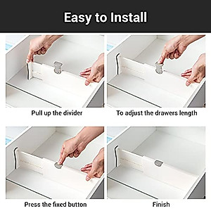 COSICS 6Packs 15-21 Inch Expandable Drawer Organizers with Snap, Plastic Adjustable Drawers Dividers for Clothing, Kitchen Utensils, Dresser Separators for Bedroom, Bathroom, Office, Book Shelf