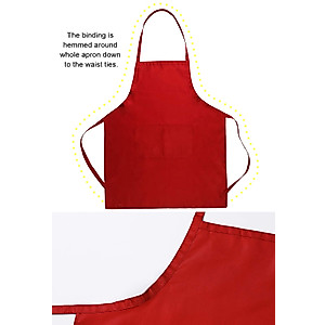 Hi loyaya 2 Pack Red Apron and Chef Hat for Women Men, Baking BBQ Cooking Kitchen Aprons with Pockets (Red)