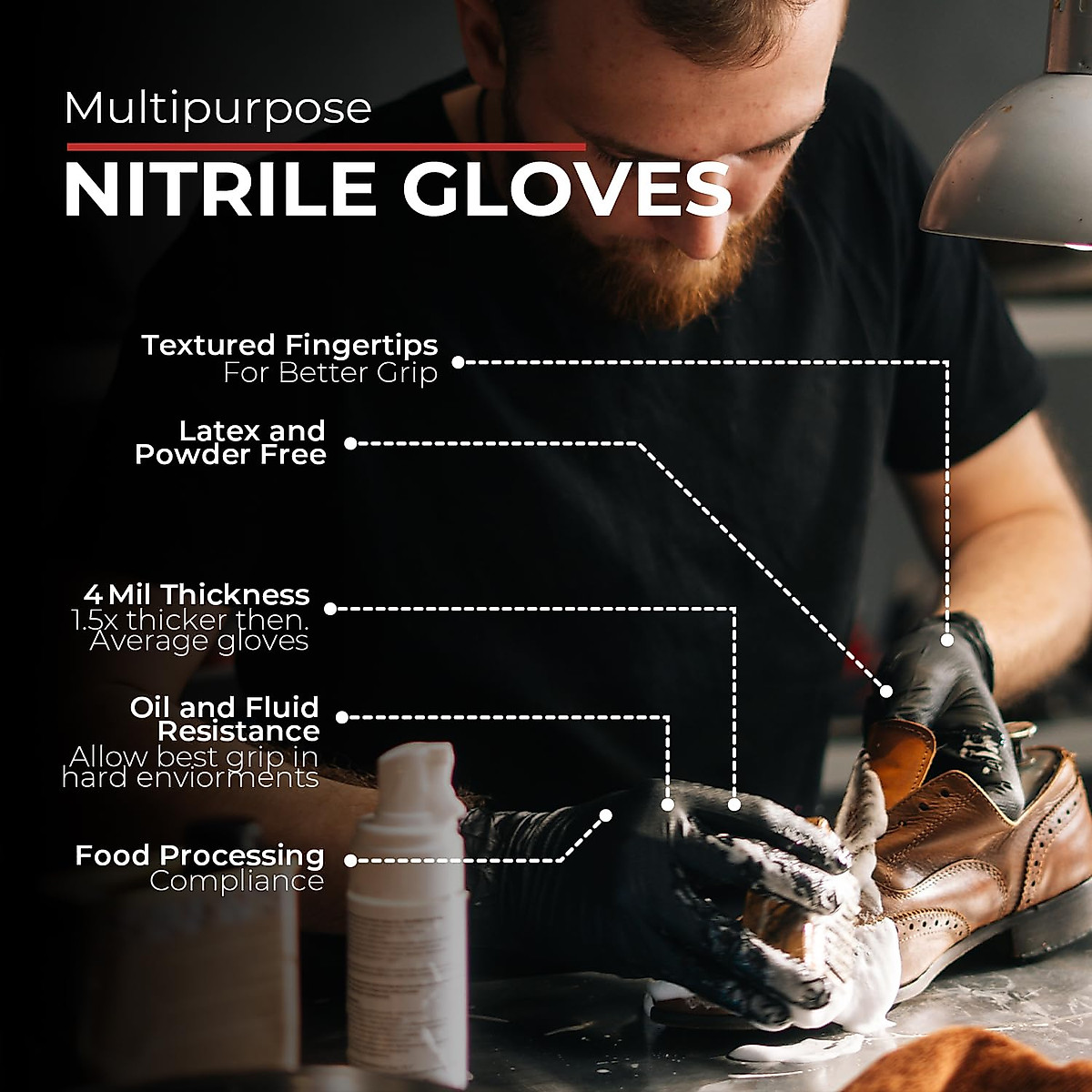 London Labs GRIPXX Black Nitrile Gloves - 4 Mil Thick, Disposable Multi-Purpose Nitrile Gloves – Latex & Powder-Free - 100/200/1000 Count (XS, S,M,L,XL,XXL)