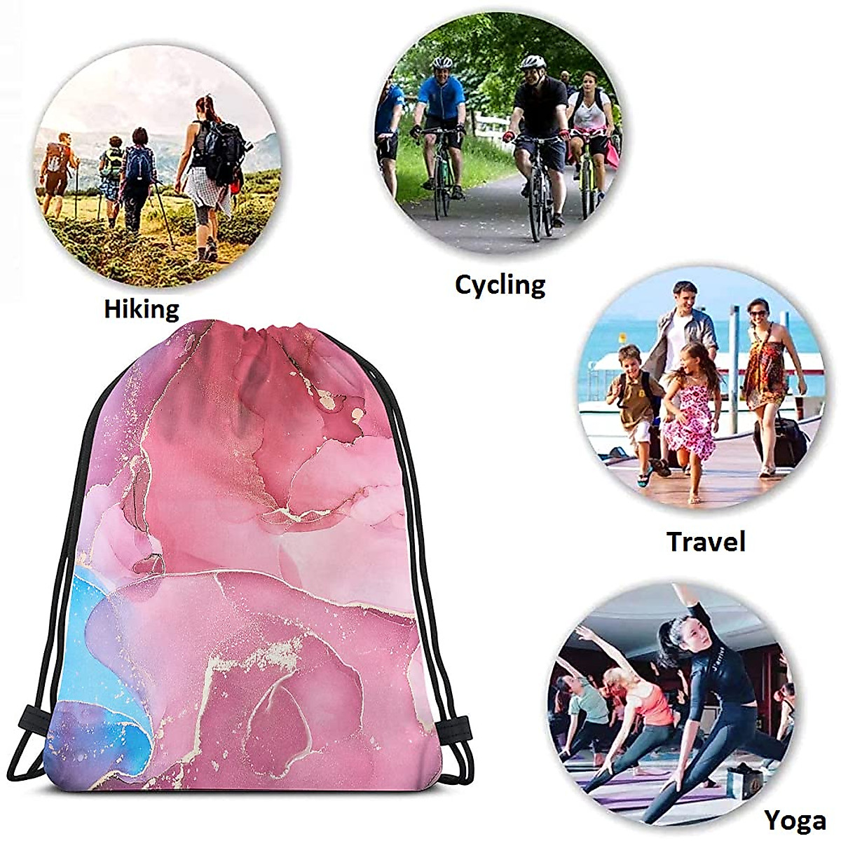 Beabes Marble Drawstring Bags Backpack Bag Abstract Acrylic Nature Marbling Artwork Texture Golden Swirl Dye Art Sport Gym Sack Drawstring Bag String Bag Yoga Bag for Men Women
