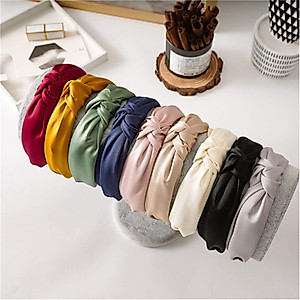 9 Pack Women Top Knotted Headband Silk Cross Twist Hairband Wide Stain Headband Girls Elastic Hair Band Headwear Accessories Gold Headband is a Classy Headbands for Lady