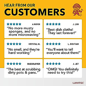 Lunatec Odor-Free Dishcloths. The Perfect Scrubber, Dish Cloth, Sponge and Scouring Pad to Clean Your Dishes, Pots & Pans, and Kitchen Gear. Ideal for Home, RV, Boat Galley and Camp Site. (4-Pack)