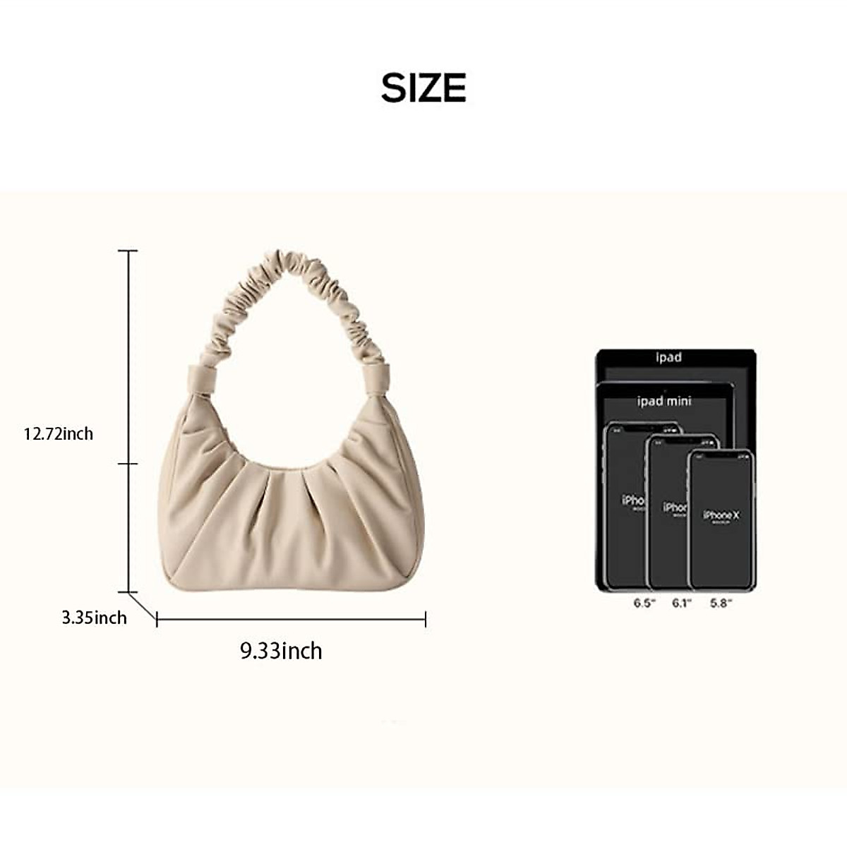 Women'S Ruched Hobo Handbag, Trendy Sofii Shoulder Bag, Small White Purse