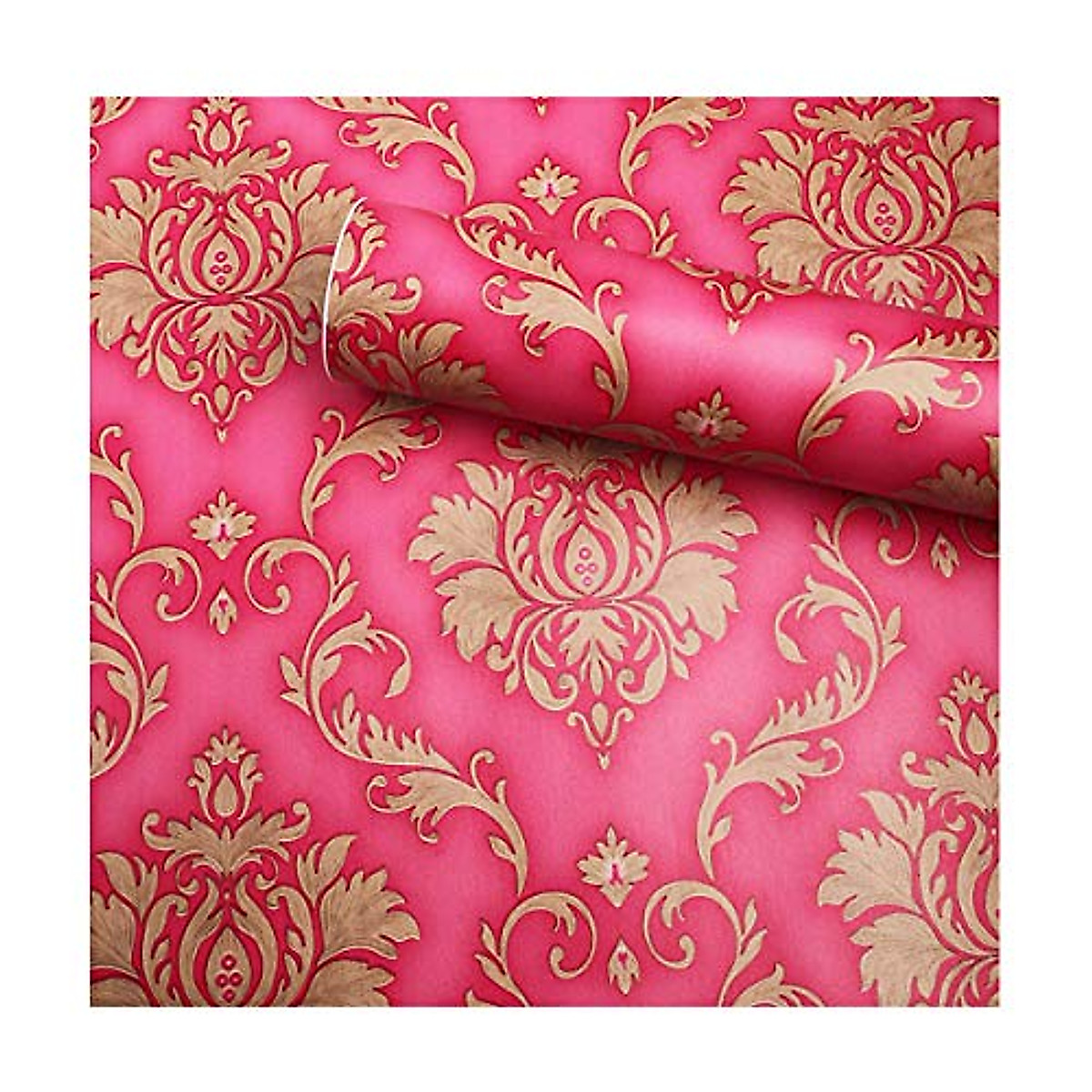 SimpleLife4U Floral Furniture Paper Self-Adhesive Red Damask Shelf Liner DIY Storage Unit 17.8 Inch By 9.8 Feet