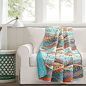 Lush Decor Hailey Watercolor Wave Reversible Cotton Throw Blanket, 60" x 50", Turquoise