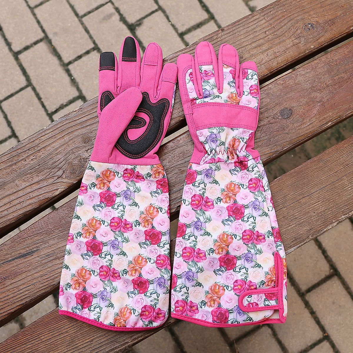OLSON DEEPAK Long Gardening Gloves for Women,Leather Garden Gloves,Rose Thorn Proof Protective Gloves for Yard, Prunting,Weeding, Ladies Gardening Gifts(Pink)