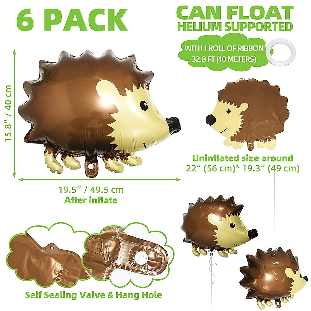 Cartoon Hedgehog Balloon Wildlife Safari Forest Woodland Party Supplies For Birthday Baby Bridal Shower Wedding Holiday Carnival, 6 Pack Cute Walking Hedgehog Foil Balloon Jungle Zoo Animal Balloon
