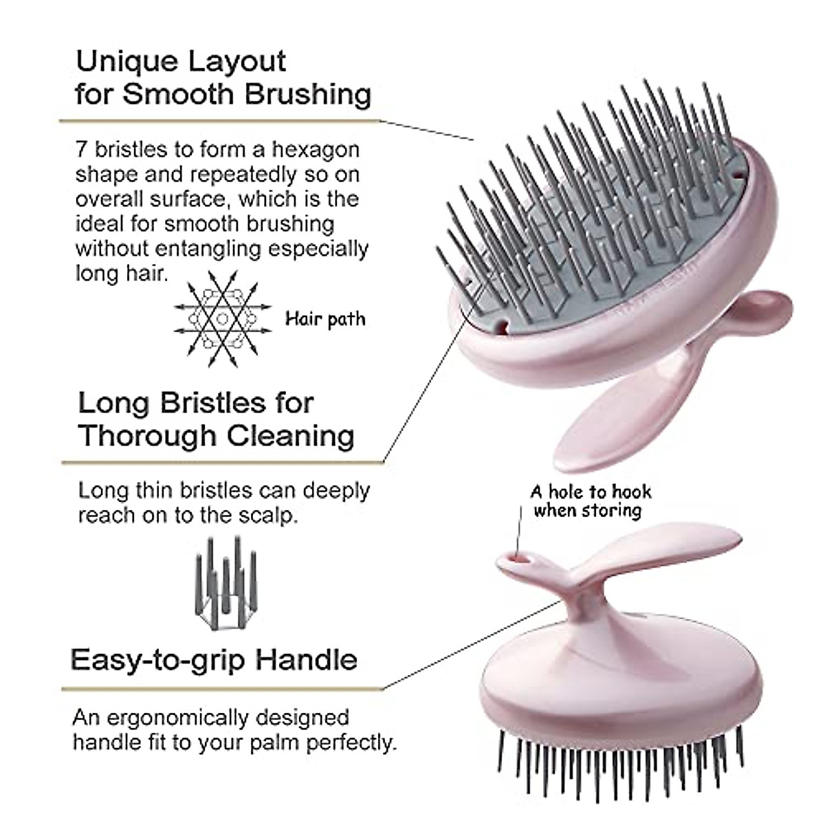 Terra Distribution Scalp Scrubber [Made in Japan] Unique Layout Shampoo Brush for Smooth Brushing Long Hair, Head Massage, Men, Women, and Gift