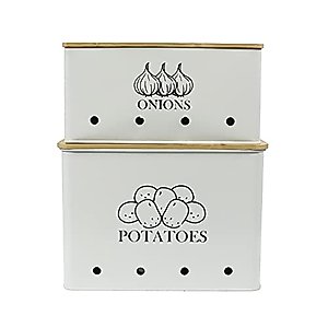 Gdfjiy Potato Onion Kitchen Storage Canisters,Storage Bin For Kitchen 2 Pack Set,potatoe, Potato Storage Box，storage And Long Shelf Life With Aerating Tin Storage Holes-white