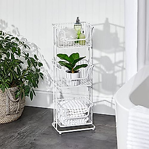 mDesign Tall 3 Basket Tiered Bathroom Holder, Metal Wire Floor Stand Storage Layered Rack with Three Tier Storage Shelving Bathroom Organizer Bins for Bath Towels, Hand Soap, and Toiletries - White