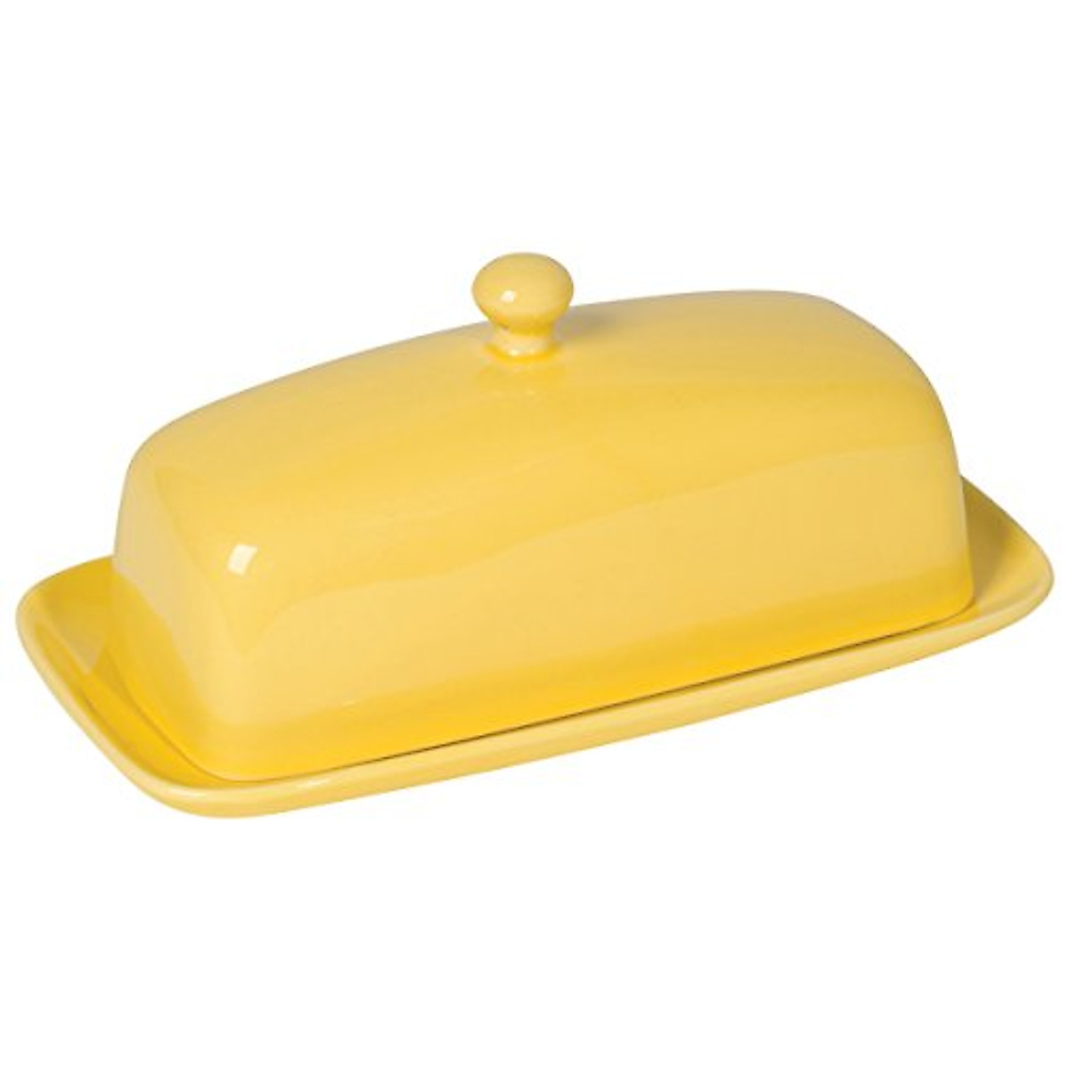 Now Designs Stoneware Rectangle Butter Dish with Lid, Lemon Yellow 4.5 x 8 in