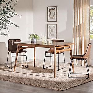 Walker Edison Mid-Century Modern Solid Wood Tapered-Leg Dining Table, 59 Inch, Walnut