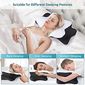 DONAMA Cervical Pillow for Neck Pain Relief,Contour Memory Foam Pillow,Ergonomic Orthopedic Neck Support Pillows for Side,Back and Stomach Sleepers with Breathable Pillowcase-Black