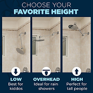 ALL METAL Shower Head Extension Arm – 12” – BRUSHED NICKEL - Solid Brass Shower Extension Arm with Deep-Locking Joints – Height Adjustable Shower Arm Extension for any Rain or Handheld Showerhead