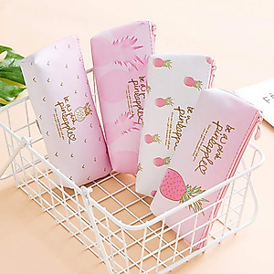 IEasⓄn Office & Stationery, Pink Pineapple Cartoon Pattern Pencil Case Cosmetic Bag Makeup Pouch Pencils Box IE-NN2304 (Pink -B)