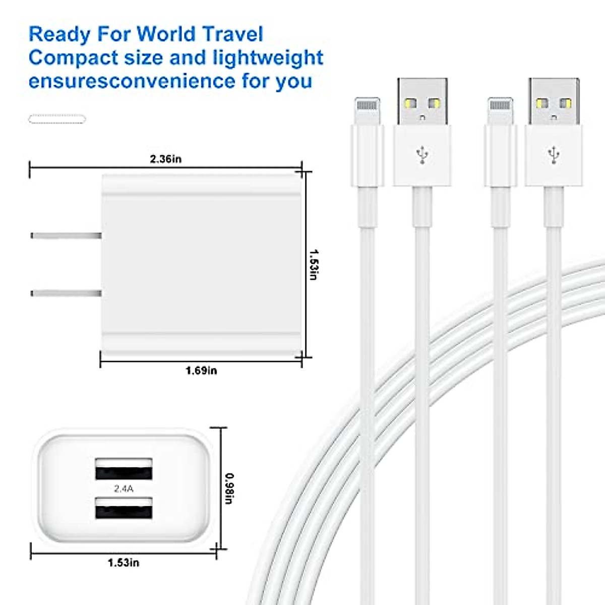 iPhone Charger and Wall Plug, [Apple MFi Certified] 2Pack 6ft Lightning Cable Cord with Fast Dual Port USB Charging Adapter Block Box for iPhone 14/13 Pro/12 Mini/11/XR/X/XS Max/8/7/6S Plus/SE/5C/iPad
