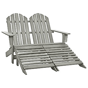 Tidyard 2-Seater Patio Adirondack Chair&Ottoman Fir Wood Gray Outdoor Fire Pit Chair Wooden Garden Armchair for Porch Pool Lawn Deck Backyard Balcony Outdoor