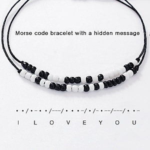 Morse Code Bracelets for Women Men Promise Matching Bracelets for Couples Bracelets for Boyfriend and Girlfriend Anxiety Bracelet Valentines Day I Love You Gifts for Him Relationship Friend Shipbraclets Distance