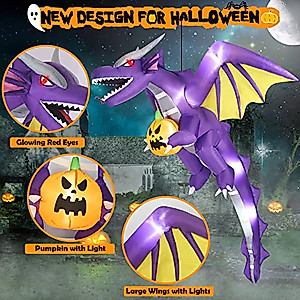 7 FT Tall Hanging Inflatable Halloween Decorations Outdoor, Flying Dragon Holding Pumpkin Halloween Inflatables Build-in LEDs, Halloween Blow Up Yard Decorations for Tree Porch Yard Garden Outside