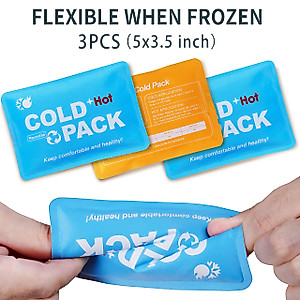 Reusable Hot and Cold Small Gel Ice Packs for Injuries (3pcs|5" x3.5''), Cold Compress, Relief Pain, Flexible and Soft Ice Packs for Kid's Boo Boos, Headache,Wisdom Teeth,Breastmilk