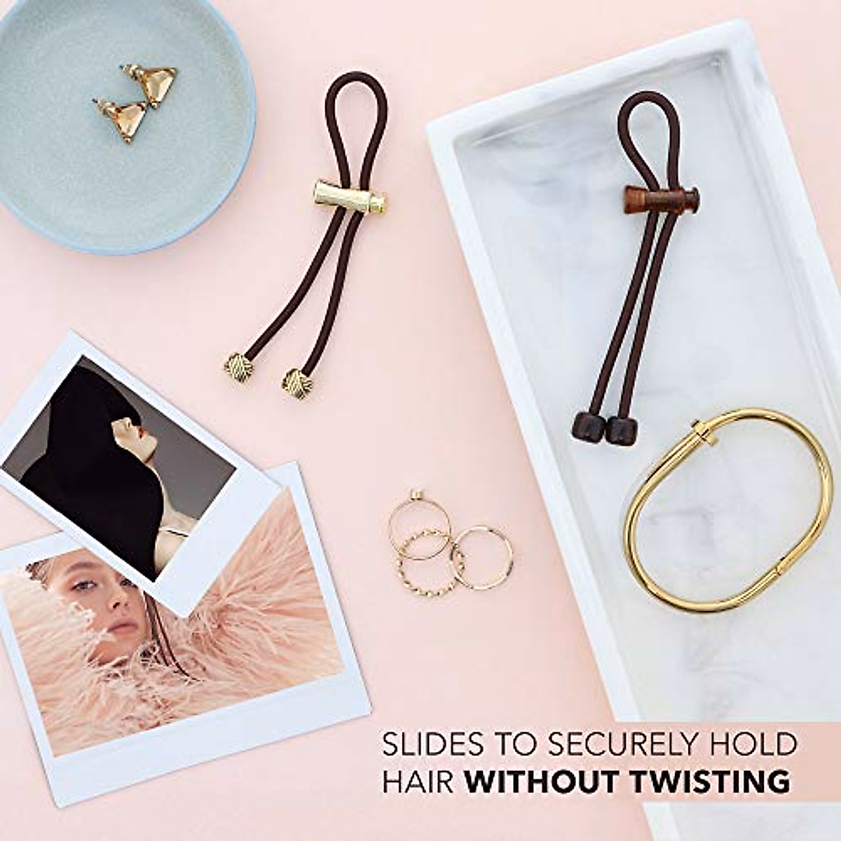 Pulleez Ponytail Holder -3 pc Gift Set with Metal Star, Paw, Facet Ball Charm Collection- Adjustable, For Thick and Thin Hair, No Slip, No Hair Breakage or Bumps -3pk (Silver)