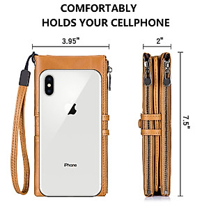 Roulens Wallet for Women Large Capacity Genuine Leather Bifold RFID Blocking Card Holder Clutch Travel Purse Wristlet