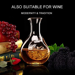 Japanese Sake Set Cold 4 Ochoko Cups (50ml) +1 Tokkuri Bottle (300ml) Lovely Hole for add ice Refrigeration Sake Pot Dispenser Double Walled Sake Cup Glass Decanter Carafe Gift for Sake Lover Party