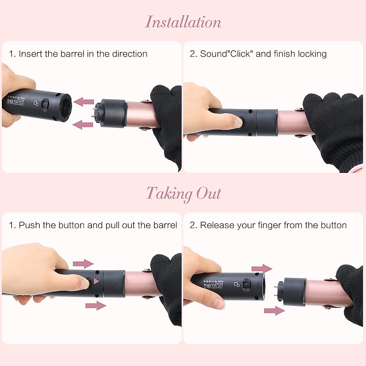 Curling Iron, 5 in 1 Curling Wand Set with 3 Barrel Hair Crimper Hair Tool & 4 Interchangeable Ceramic Curling Wand(0.35”-1.25”), 2 Temps, Instant Heating, Include Heat Protective Gloves & 2 Clips