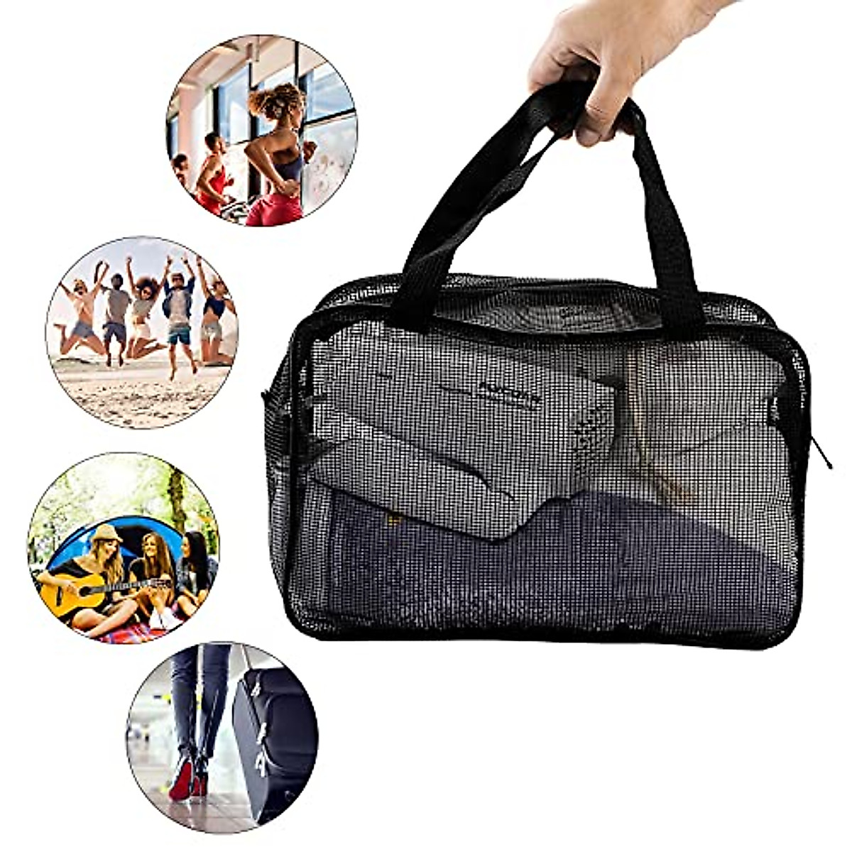 Hedume Set of 4 Mesh Shower Caddy Basket, Hanging Portable Tote Bag Toiletry for College, Bathroom Accessories, Dorm Room Essentials (2 Pack Large and 2 Pack Medium)