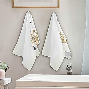 Oreayn Monogrammed Hand Towel for Bathroom Kitchen Beach Polyester Cotton Set of 2 Gold Leaves Wreath Fingertip Towel Soft Absorbent 28.3 x 14.4 Inch, Monogram Letter G