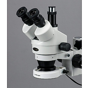 AmScope SM-3TZ-80S Professional Trinocular Stereo Zoom Microscope, WH10x Eyepieces, 3.5X-90X Magnification, 0.7X-4.5X Zoom Objective, 80-Bulb LED Ring Light, Single-Arm Boom Stand, 90V-265V, Includes 0.5X and 2.0X Barlow Lenses