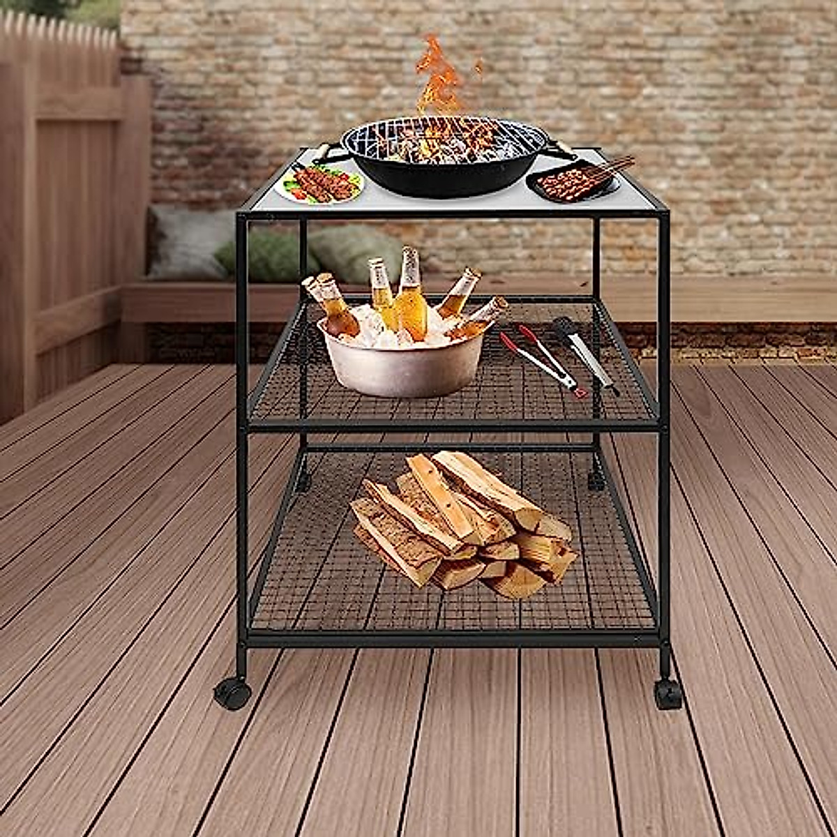 YETINGSHOP Three-Shelf Movable Food Prep and Work Cart Table Stainless Steel Grill Cart Cart Modular Table Suitable for Camping, Indoor and Outdoor, Dining Tables (Without a Handle)